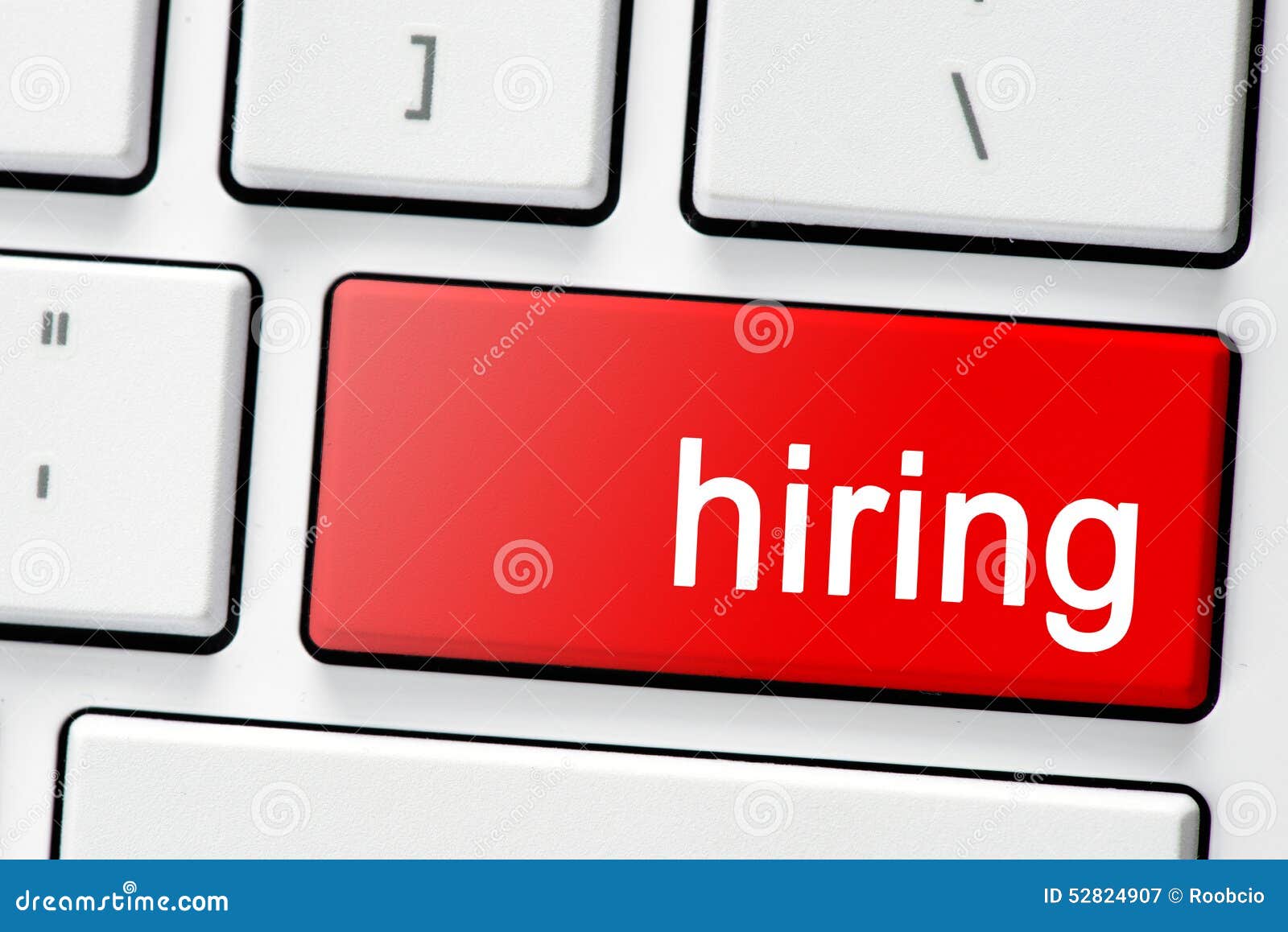 Keyboard with Red Button Hiring Stock Image - Image of button, white ...