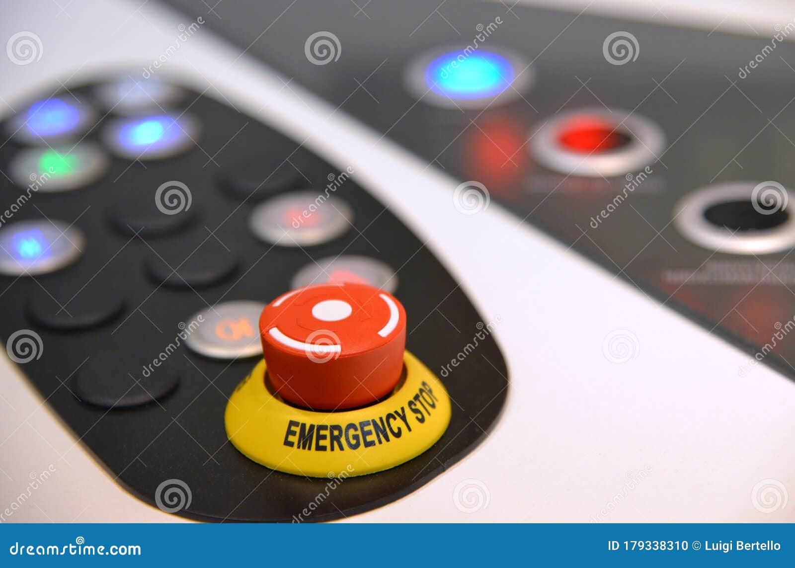 Keyboard with Red Emergency Button in the Foreground Stock Photo ...