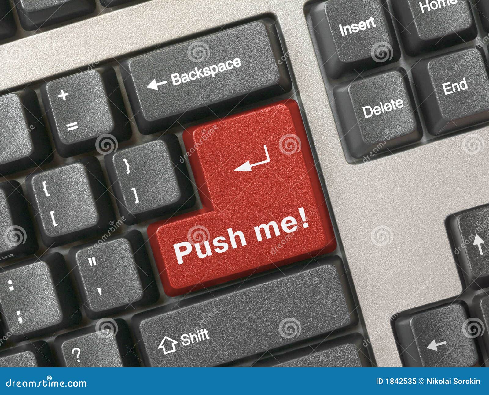 Keyboard - red key Push me stock image. Image of letters - 1842535