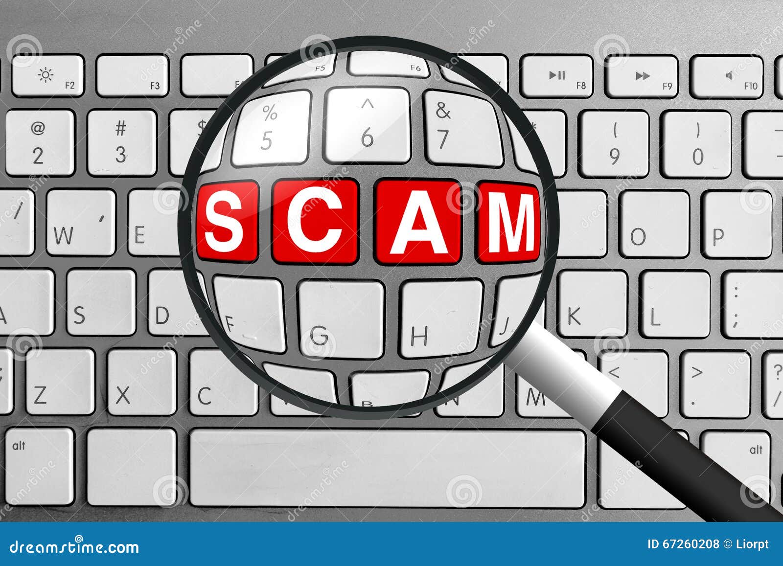 Keyboard with Red Scam Buttons and Magnifying Glass Stock Illustration ...