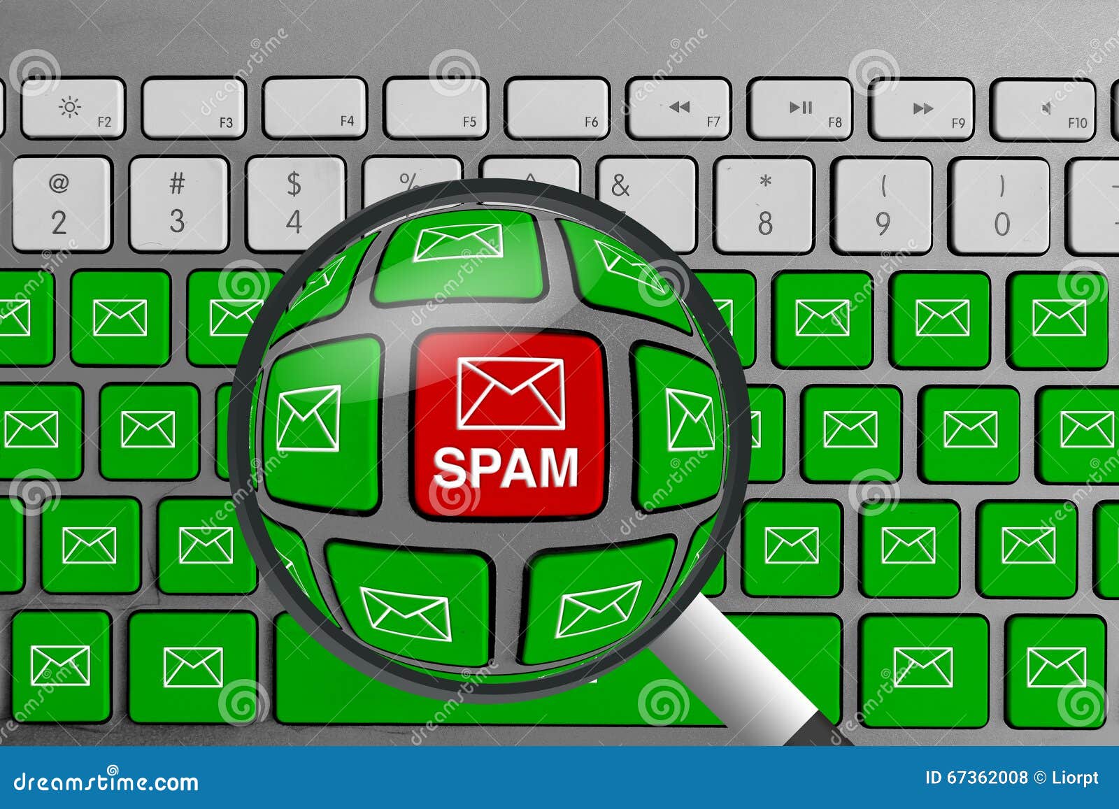 Keyboard with Red Spam Email Button Surrounded with Green Email Buttons ...