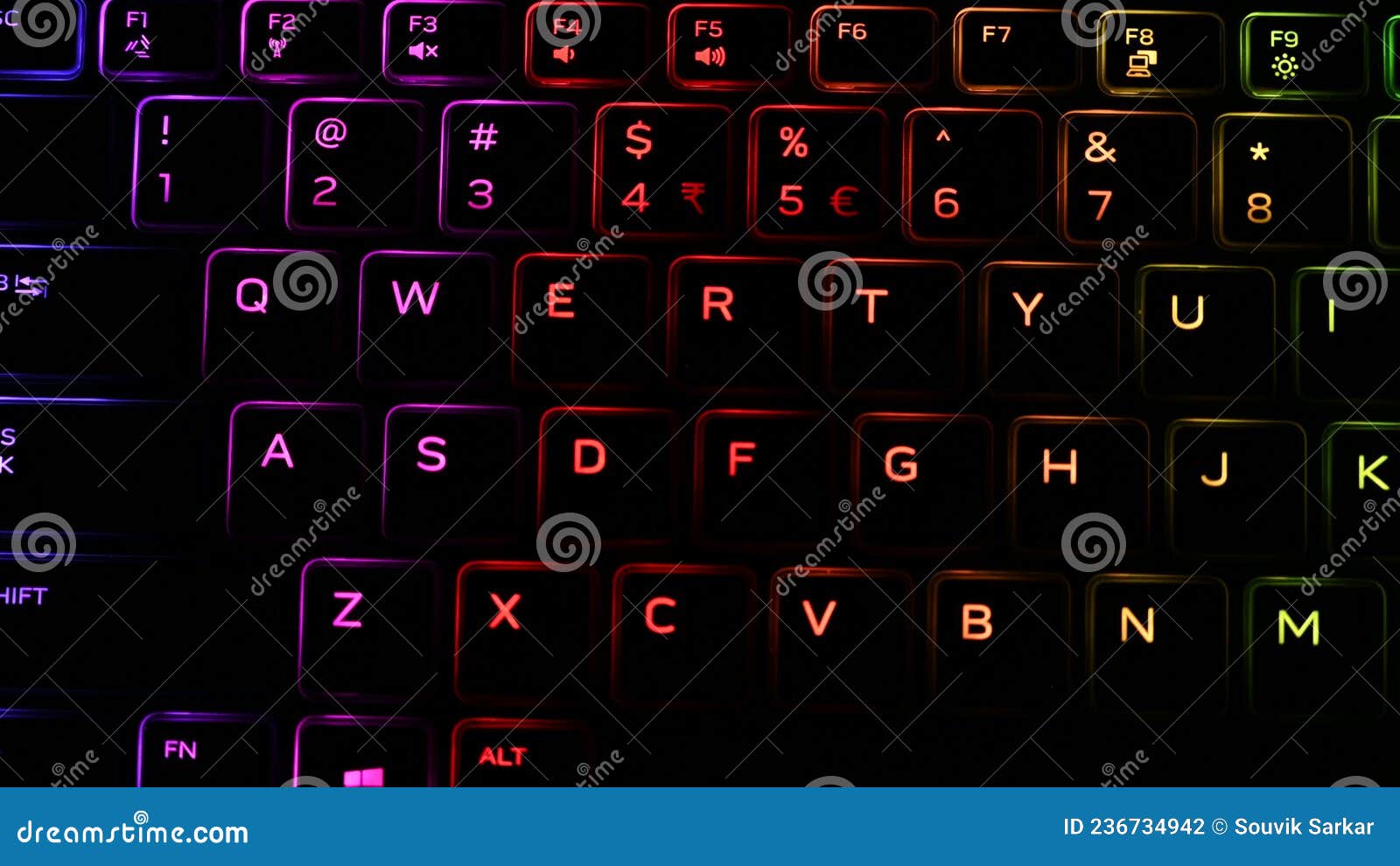 Keyboard with RGB Backlit Illumination Changing Colors for Virtual ...