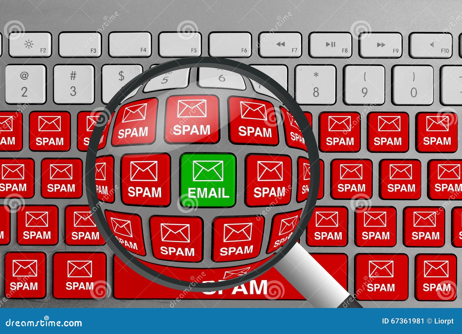 Keyboard with Single Green Email Button Surrounded with Red Spam Email ...