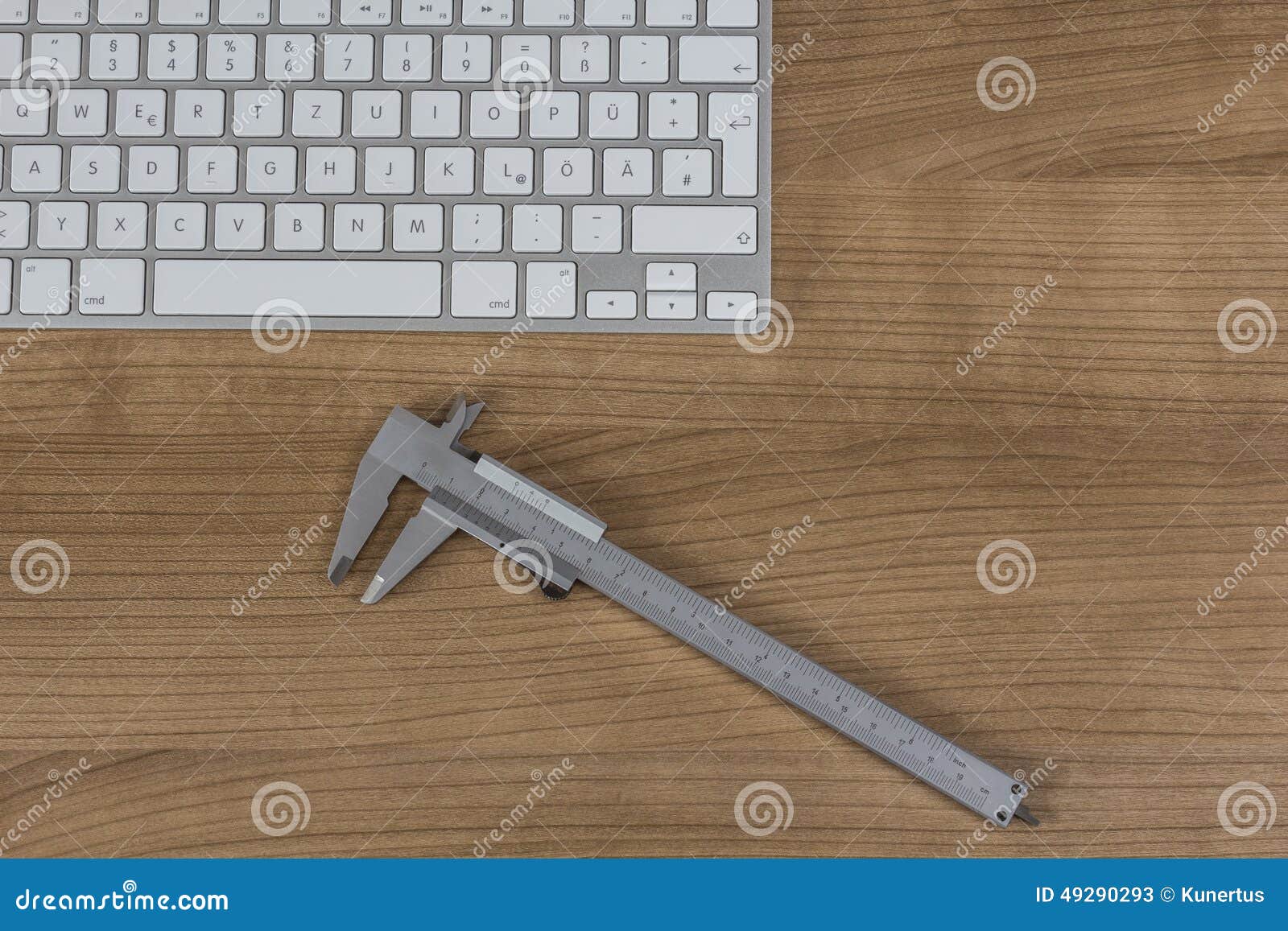 Keyboard and a Sliding Caliper on Desktop Stock Image - Image of office ...
