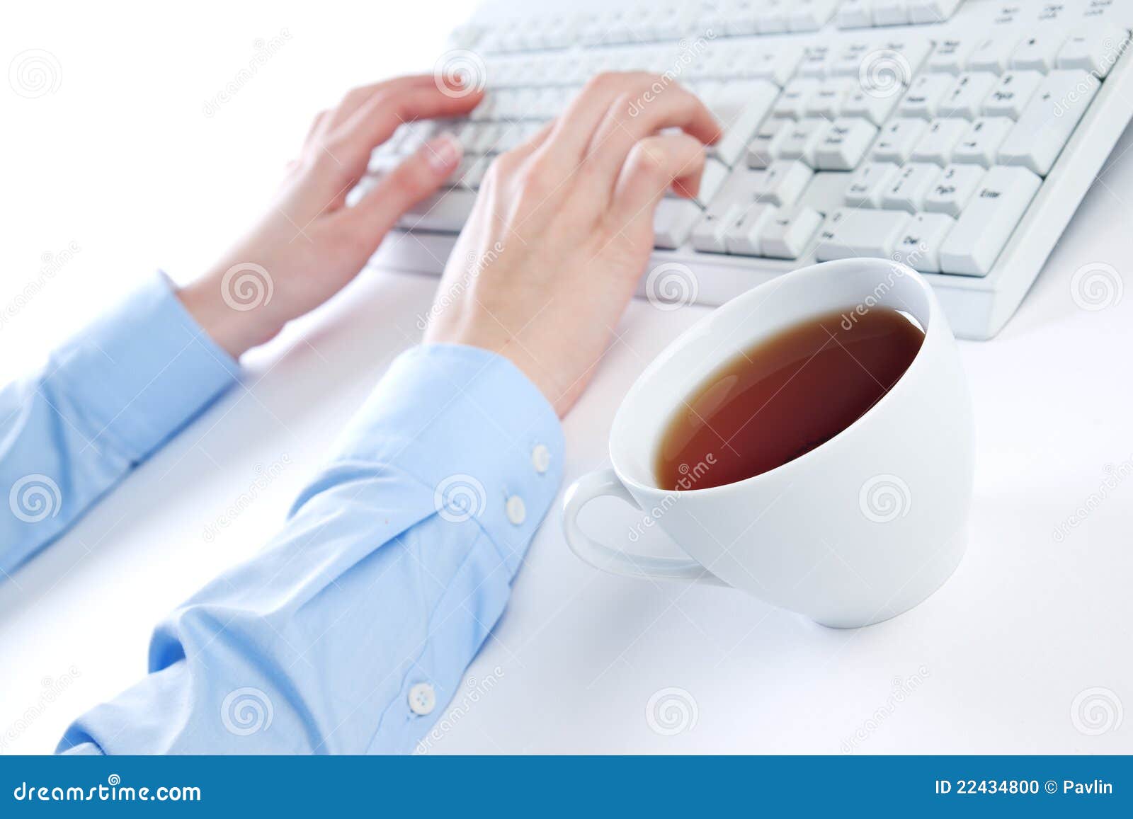 Keyboard and tea stock photo. Image of girl, shirt, woman - 22434800