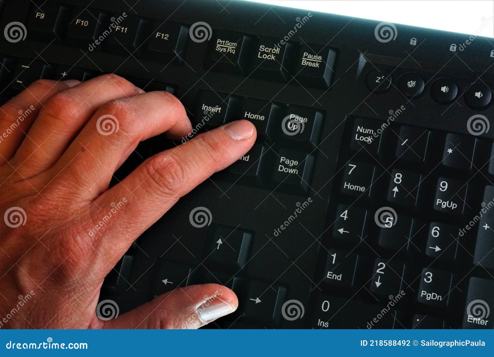 Keyboard for Typing Texts in Computer. Pressing the Home Button. Stock ...