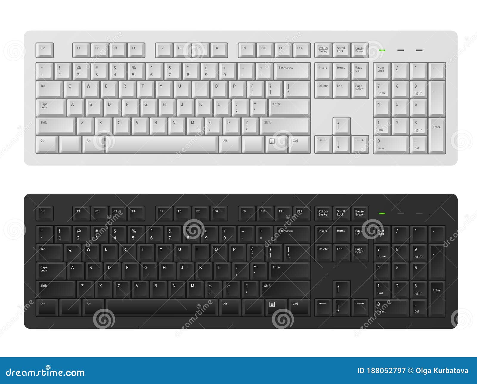 Keyboard. PC White And Black Key Buttons With English Qwerty Alphabet ...
