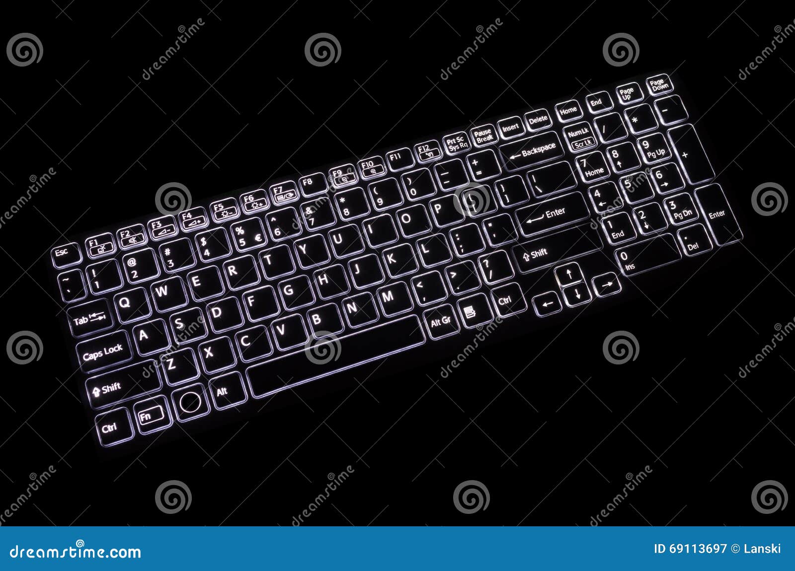 Keyboard With White Highlighting At Night Stock Image - Image of querty ...
