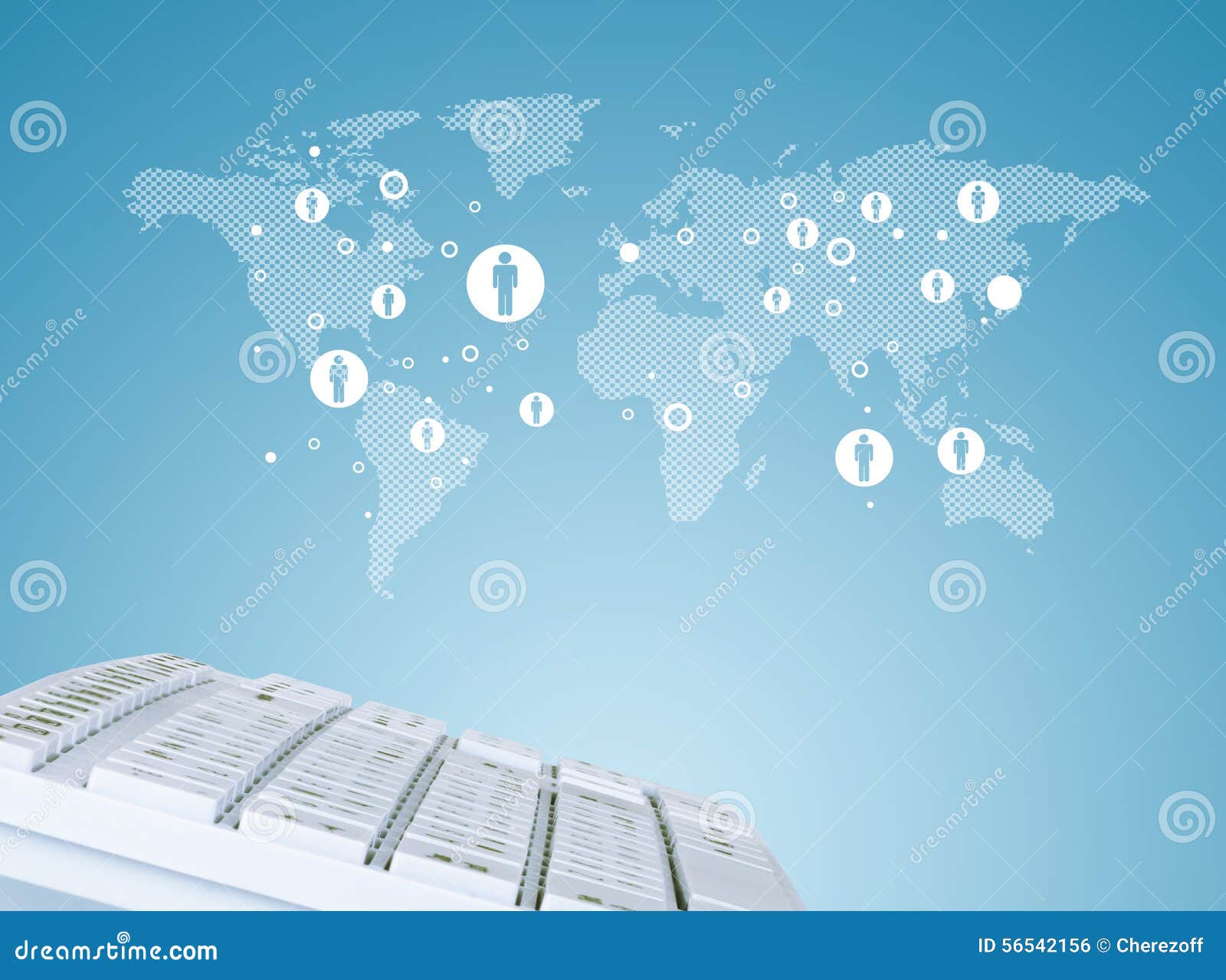 Keyboard on World Map Background with Symbols Stock Illustration ...