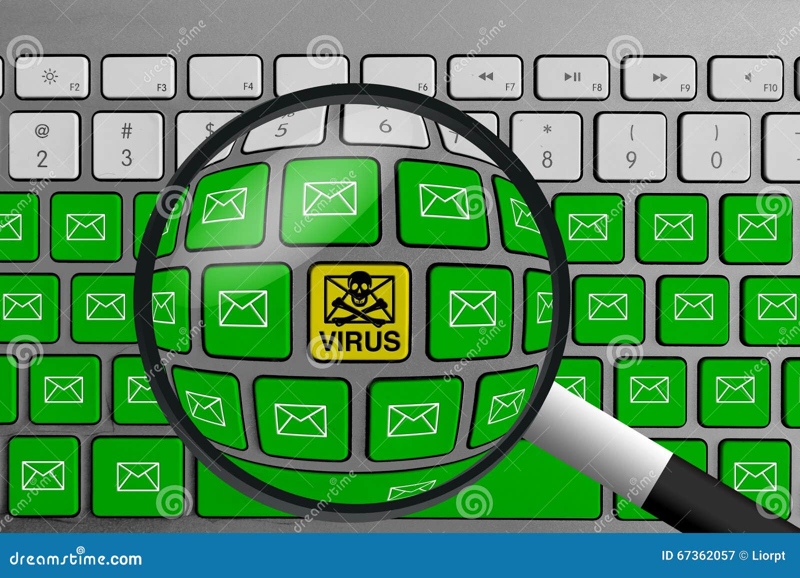 Keyboard with Yellow Email Virus Button Surrounded with Green Email ...