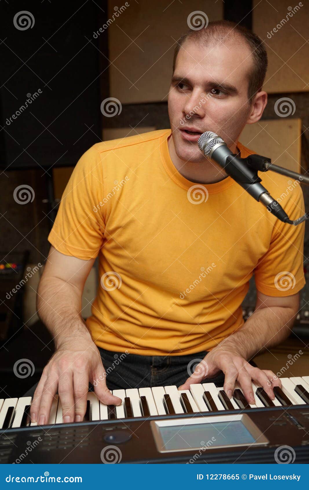 Keyboarder Playing Near Microphone Stock Image - Image of accessories ...