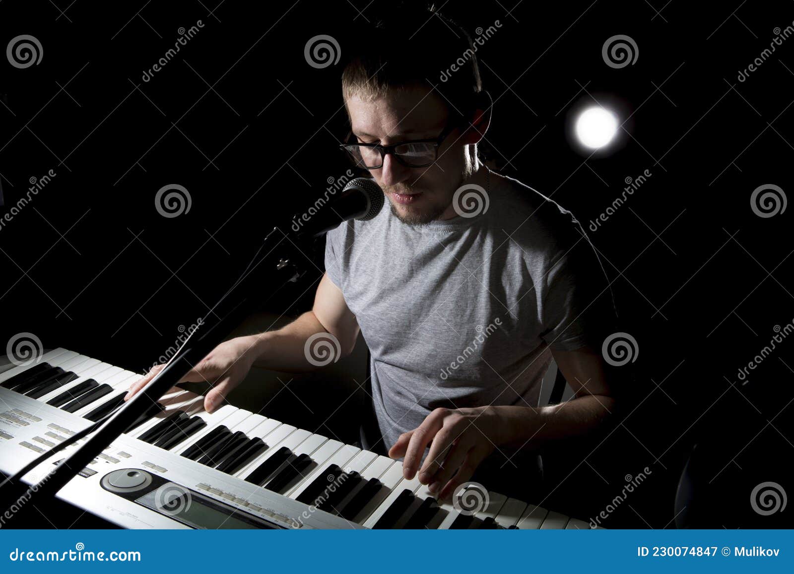 Keyboarder is Playing and Singing. Stock Image - Image of recording ...