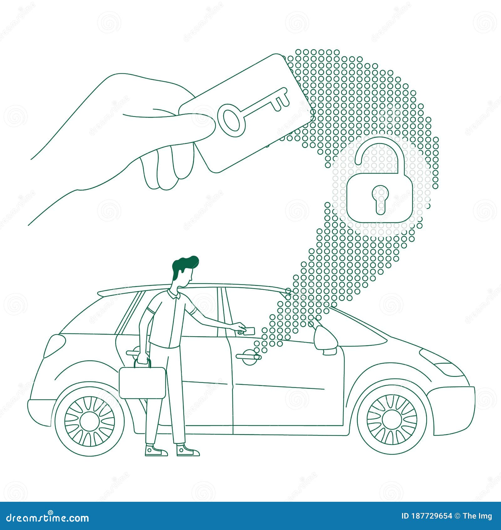 Keycard Work, Keyless Lock Opening Thin Line Concept Vector ...