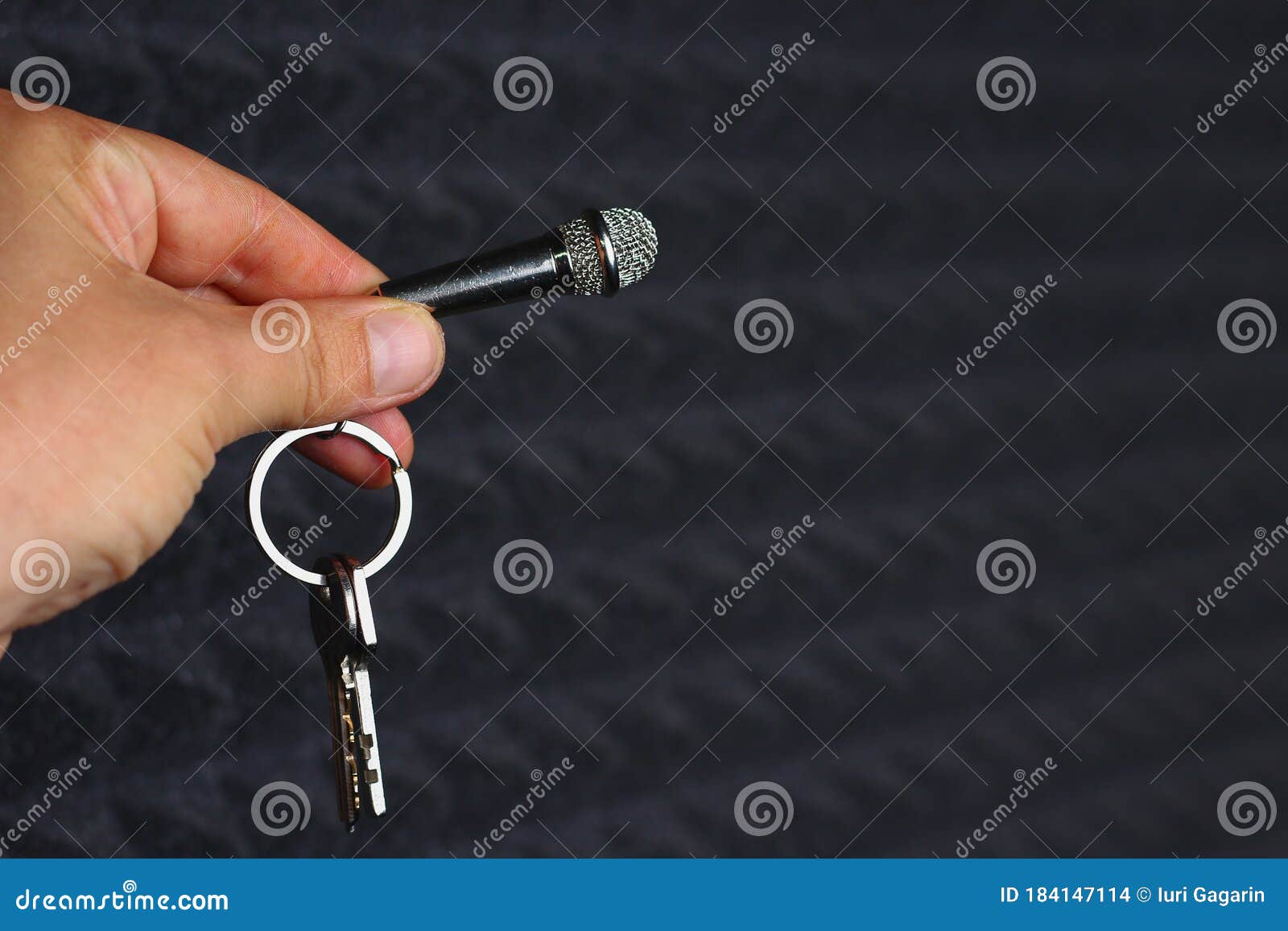 Keychain with Keys in the Form of a Microphone in a Hand on a Blurred ...