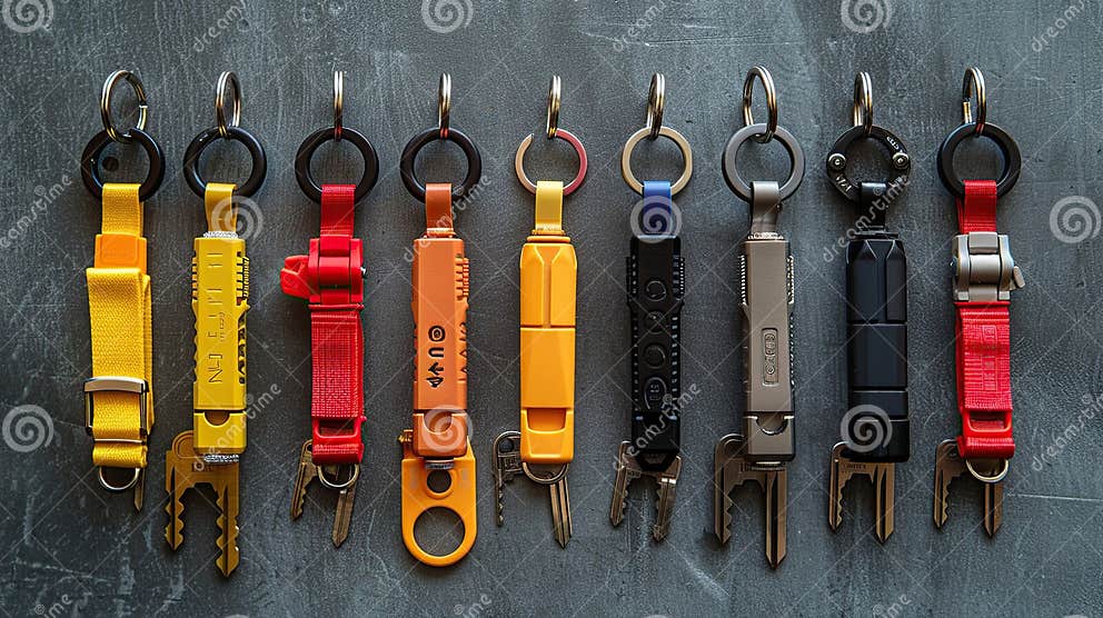 Keychains with Multi-tools and Different Colors and Styles Stock ...