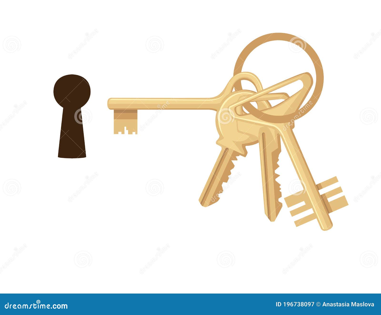 Keyhole with Bunch of Golden Keys Flat Vector Illustration on White ...