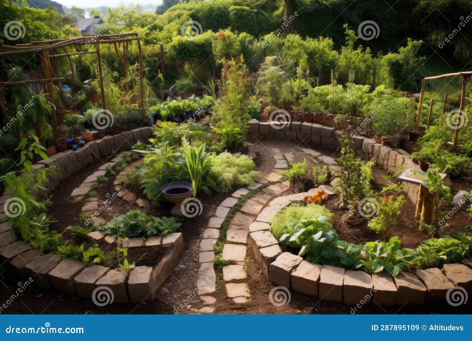 Keyhole Garden Design in a Permaculture Setting Stock Image - Image of ...