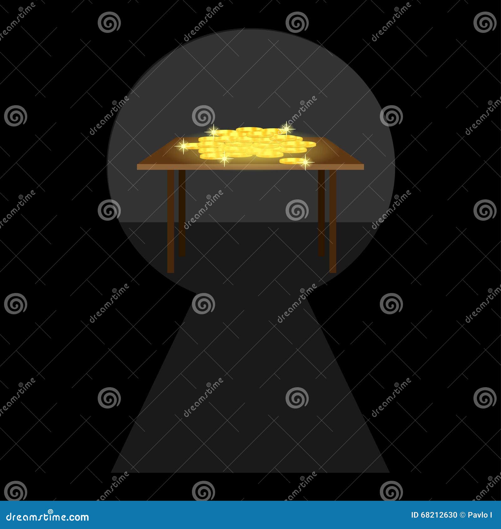 Keyhole with gold coins stock vector. Illustration of sources - 68212630