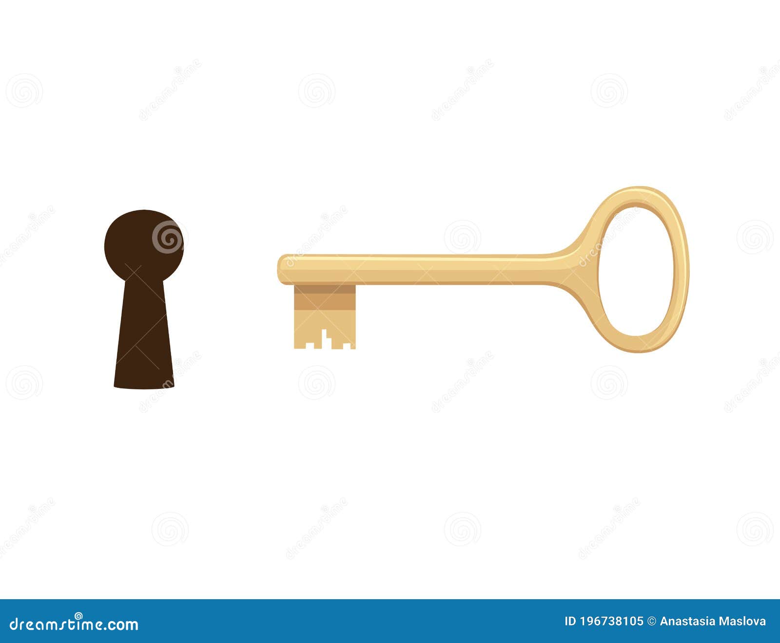 Keyhole with Golden Key Flat Vector Illustration on White Background ...