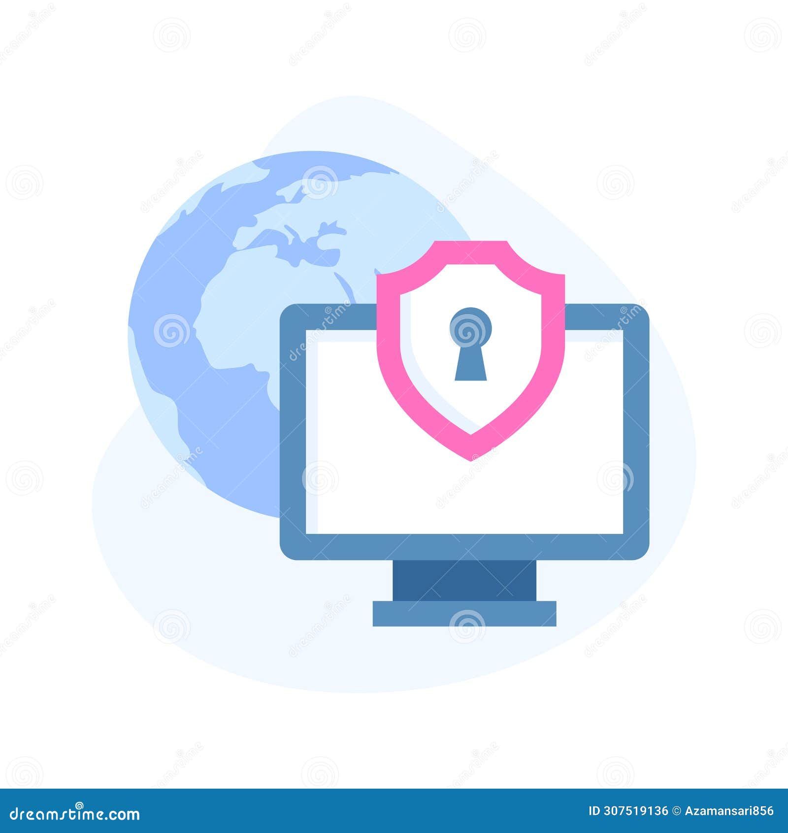 Keyhole Inside Safety Shield with Computer and Globe Showing Icon of ...