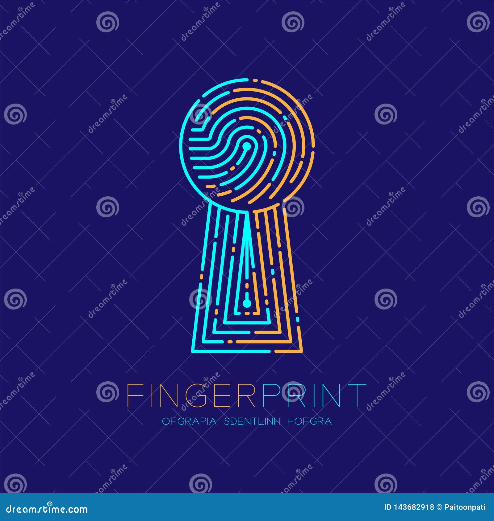 Keyhole Shape Fingerprint Scan Pattern Logo Dash Line, Digital Gateway ...