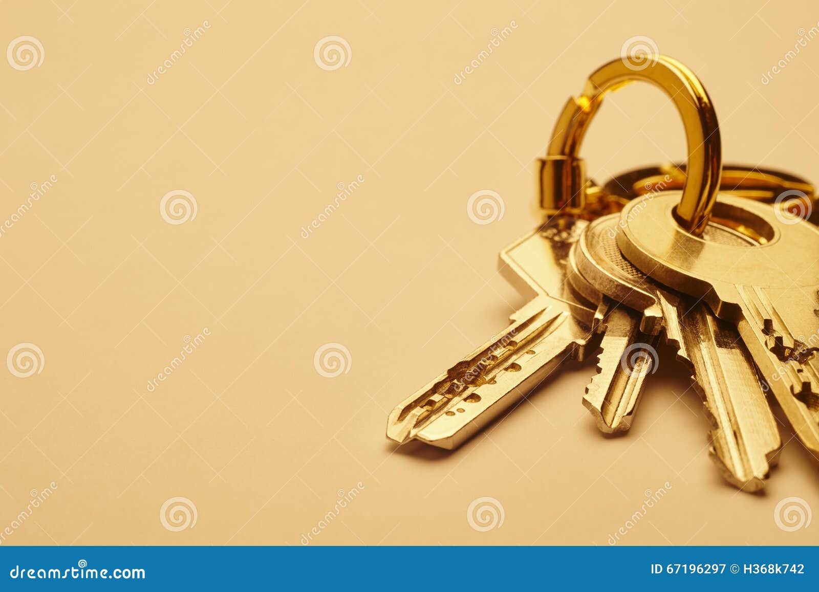 Keyring with Keys in Golden Tone Over an Empty Background Stock Image ...