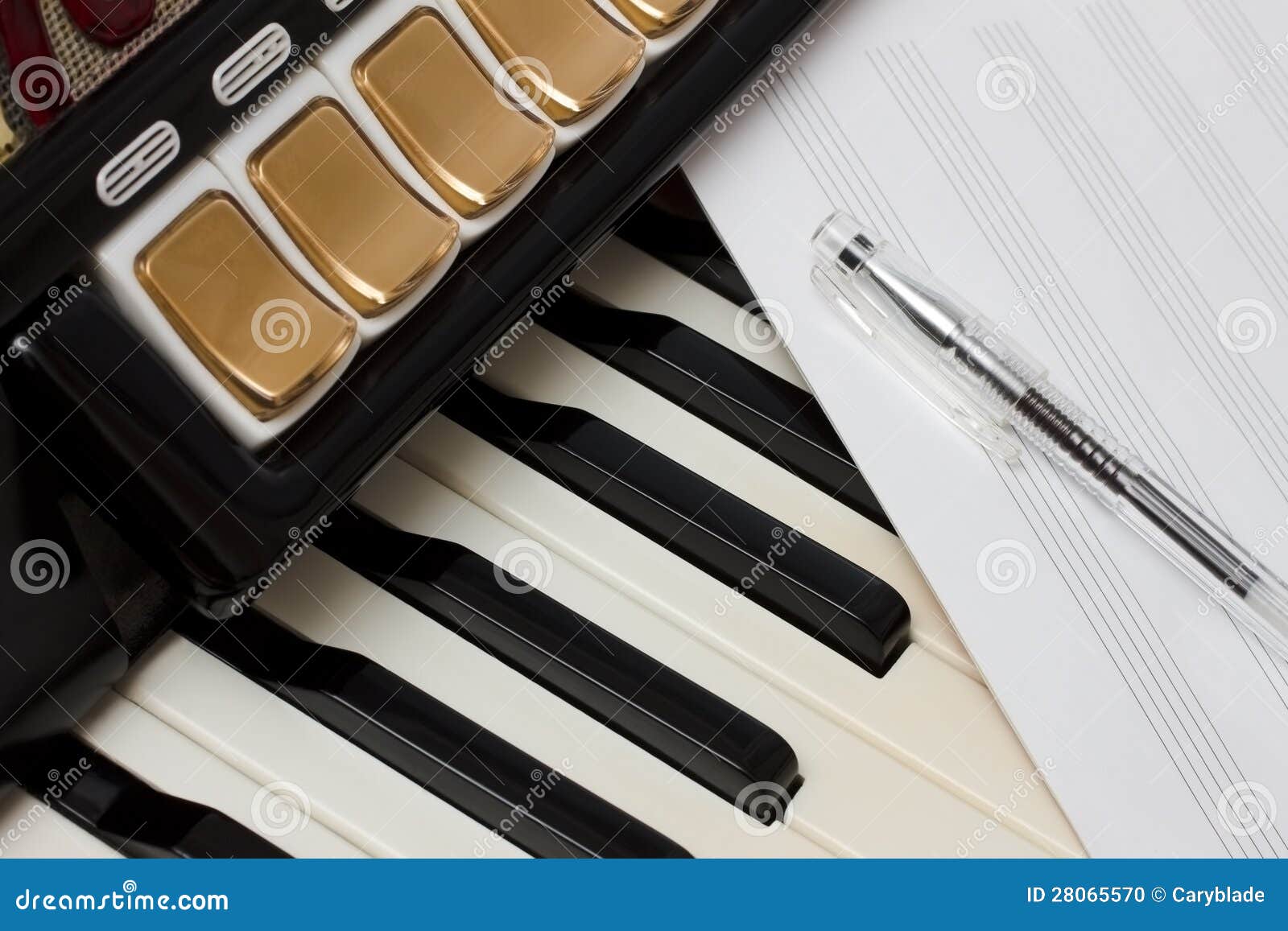 Keys of the Accordion and the Book of Music Stock Photo - Image of leaf ...