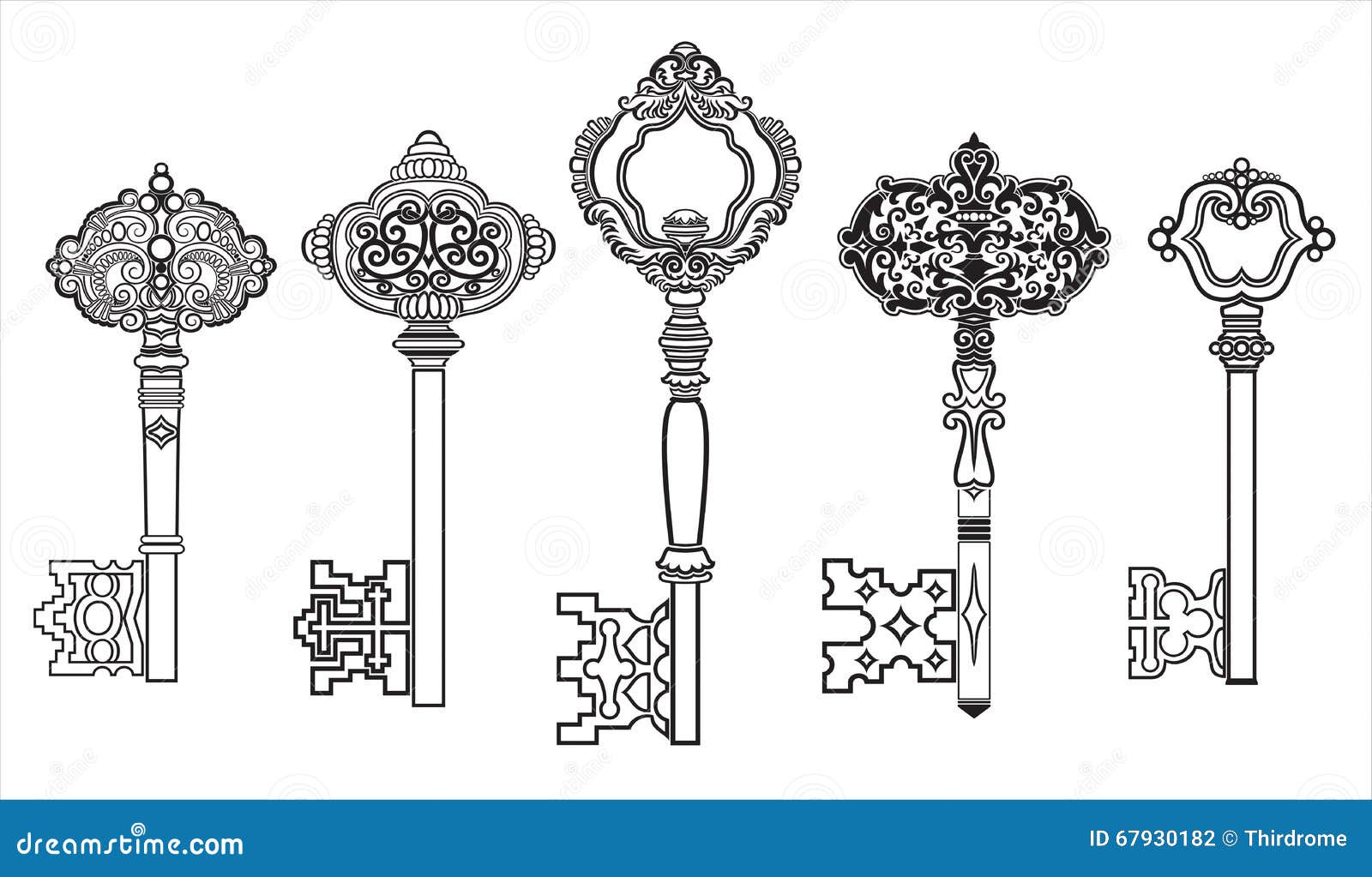 Keys. Antique Keys Silhouettes And Worms Wit Heads And Tails, House ...