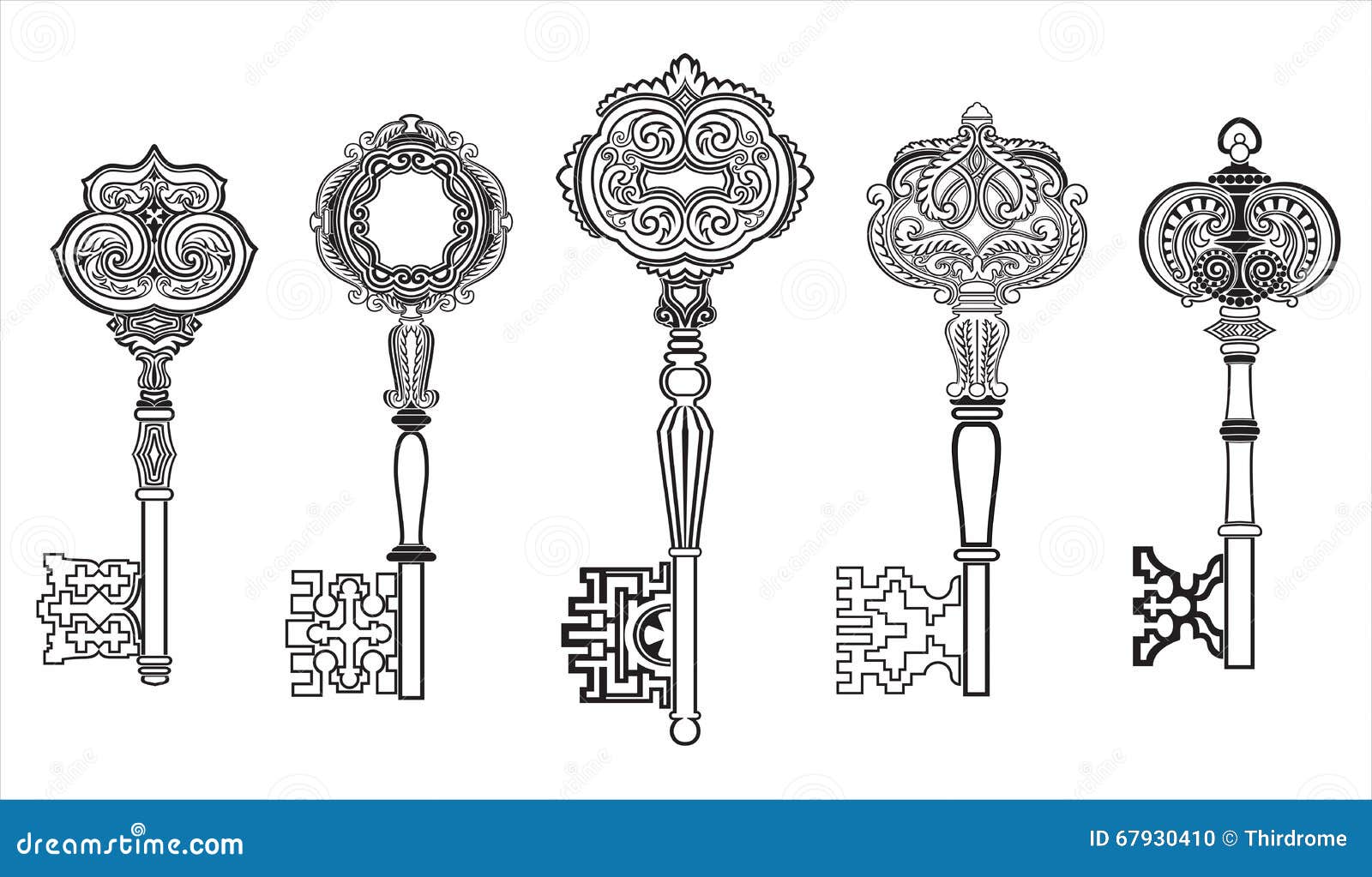 Keys. Antique Keys Silhouettes And Worms Wit Heads And Tails, House ...