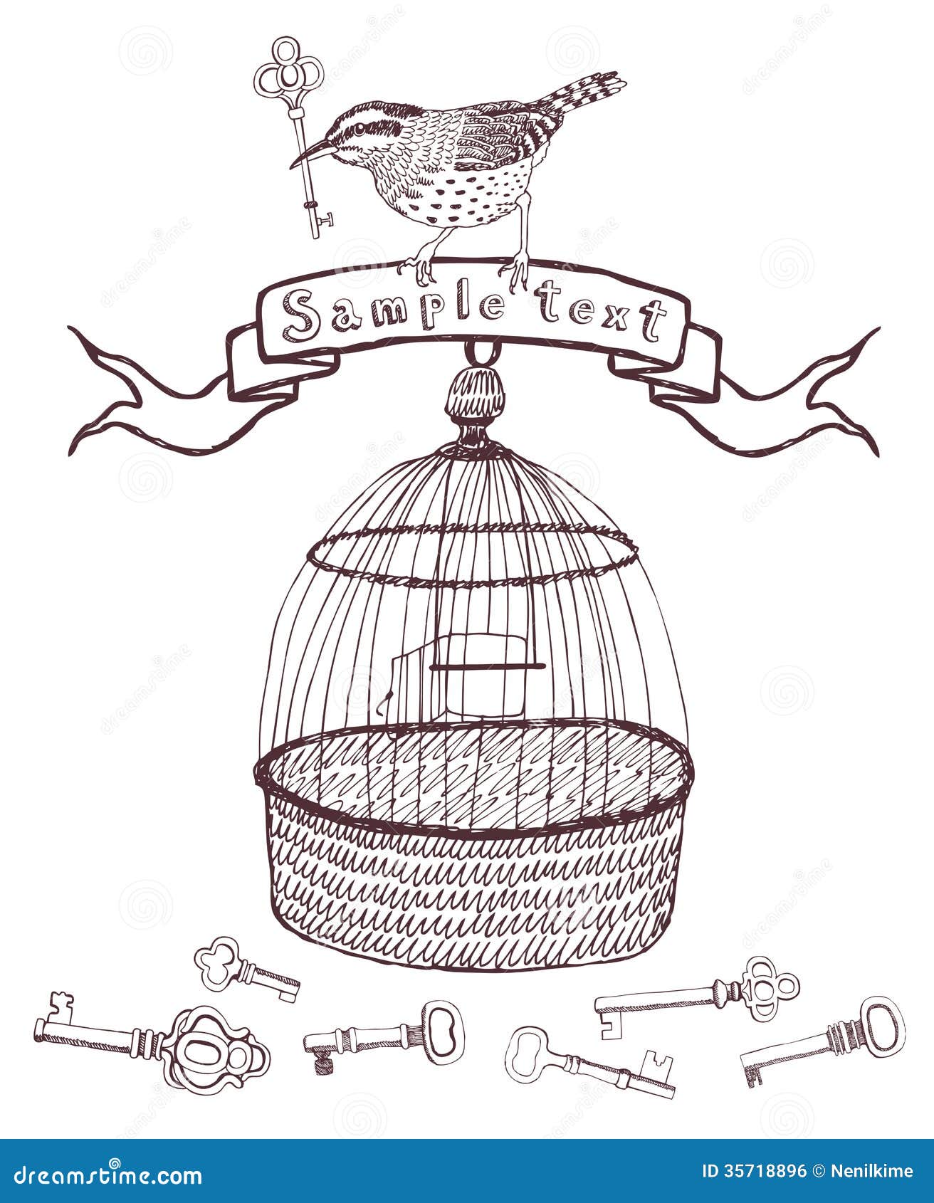 Keys and bird design card stock vector. Illustration of feather - 35718896