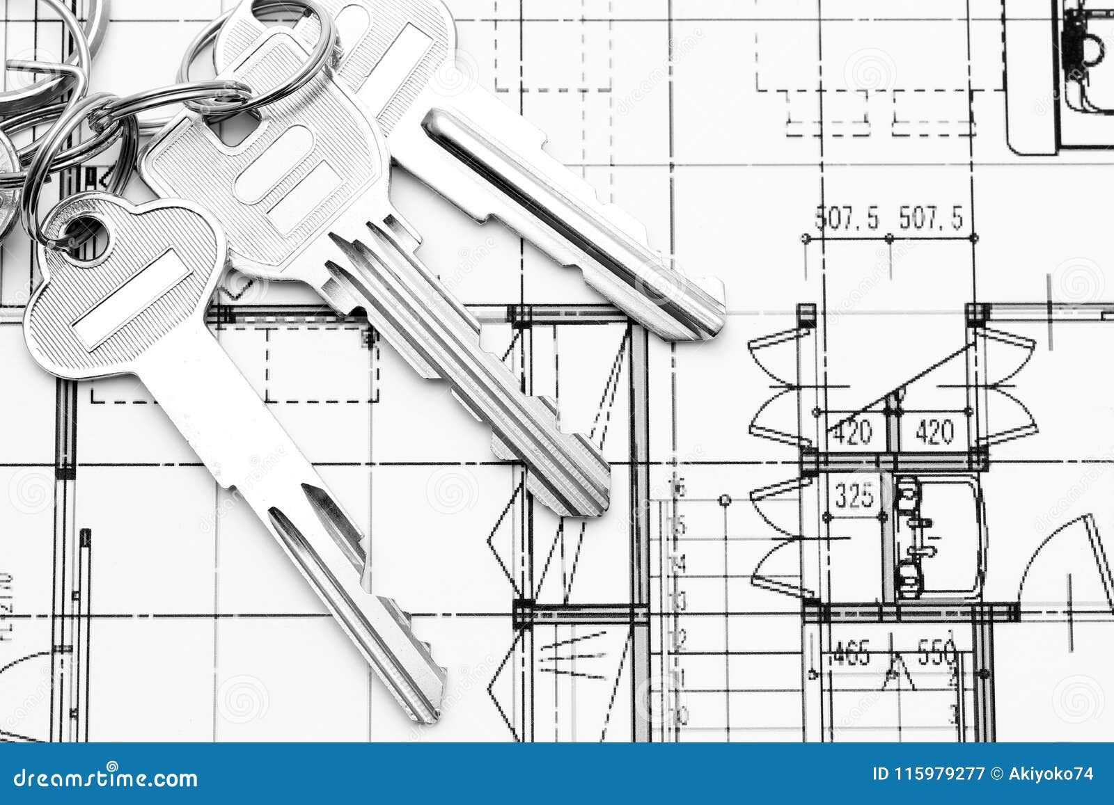 Keys on blueprint stock image. Image of background, drawing - 115979277