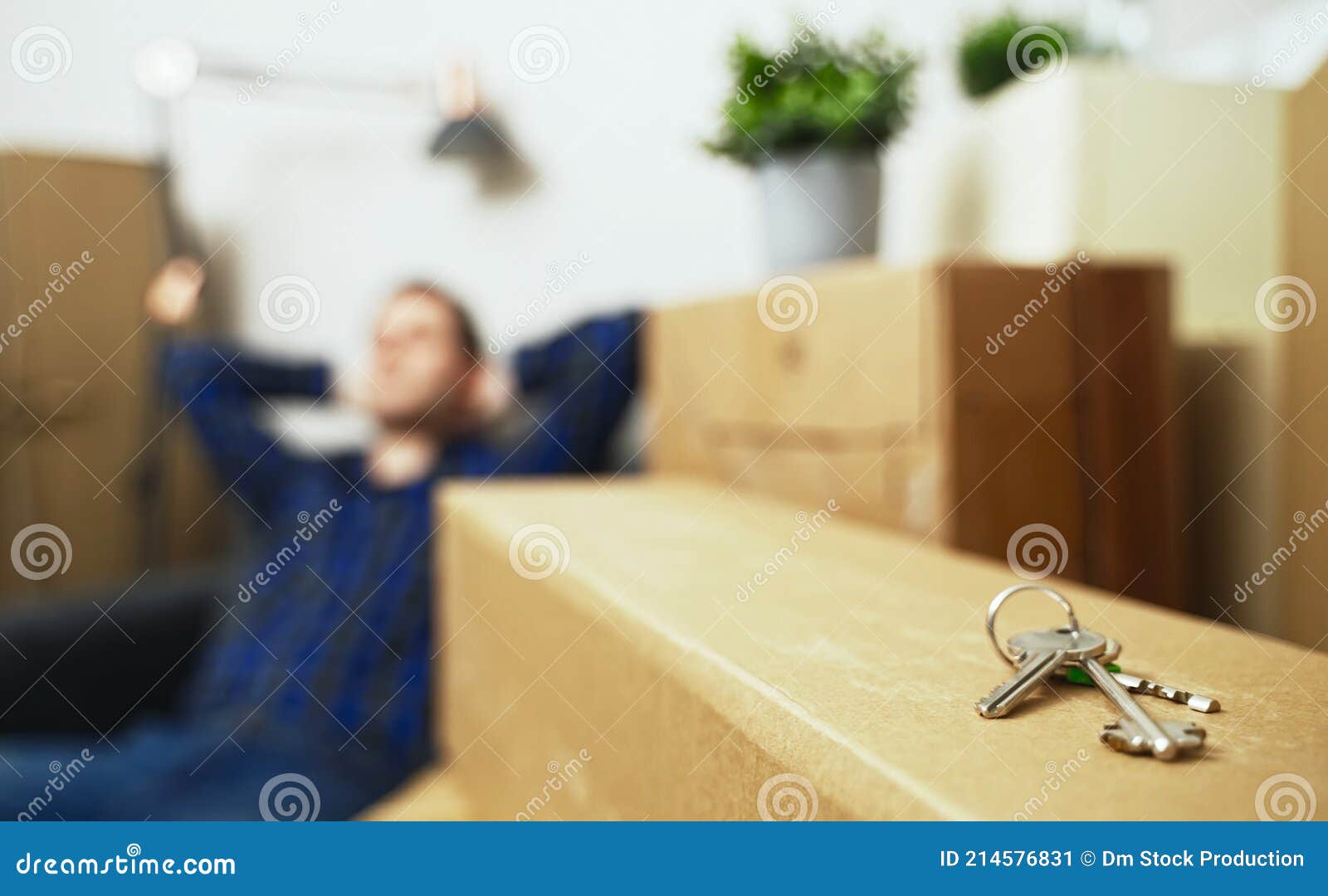 Keys on the cardboard box stock image. Image of house - 214576831