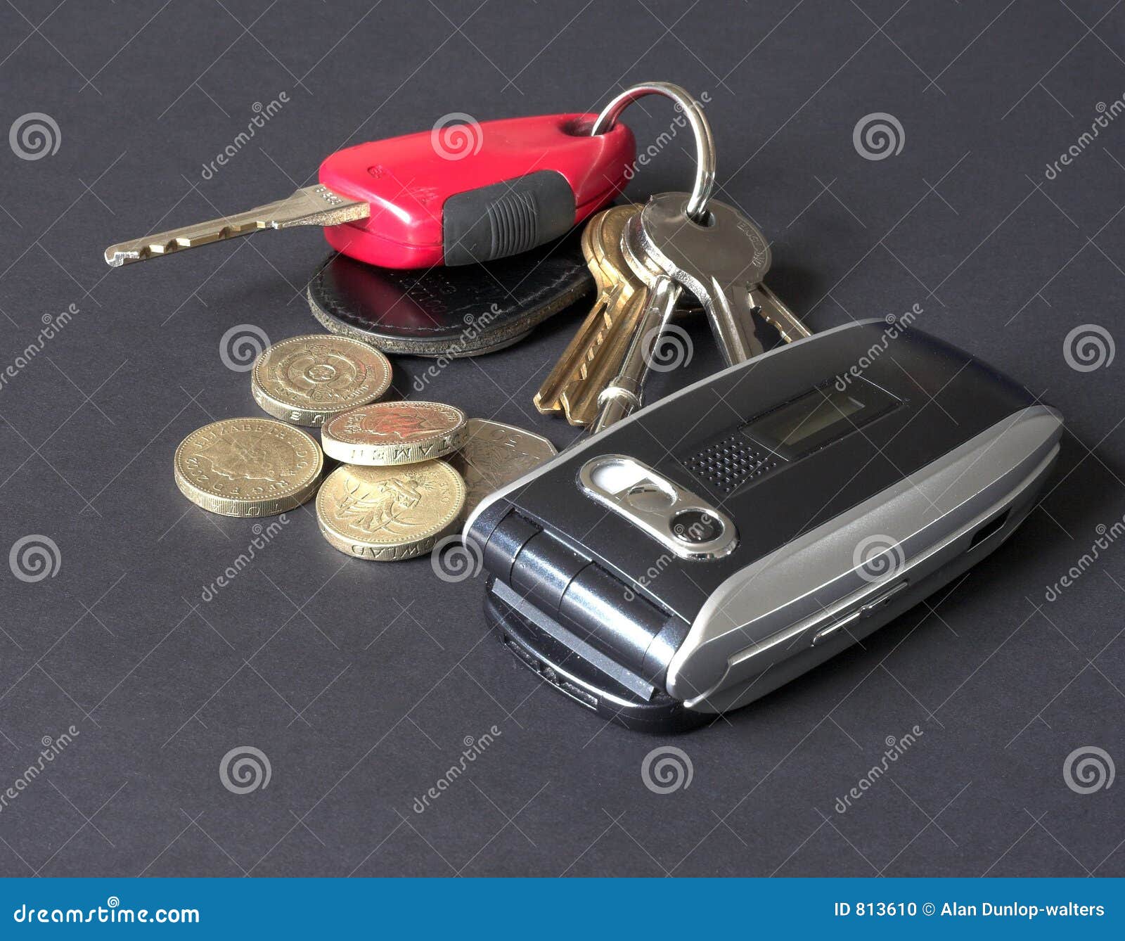 Keys coins and phone stock photo. Image of white, money - 813610