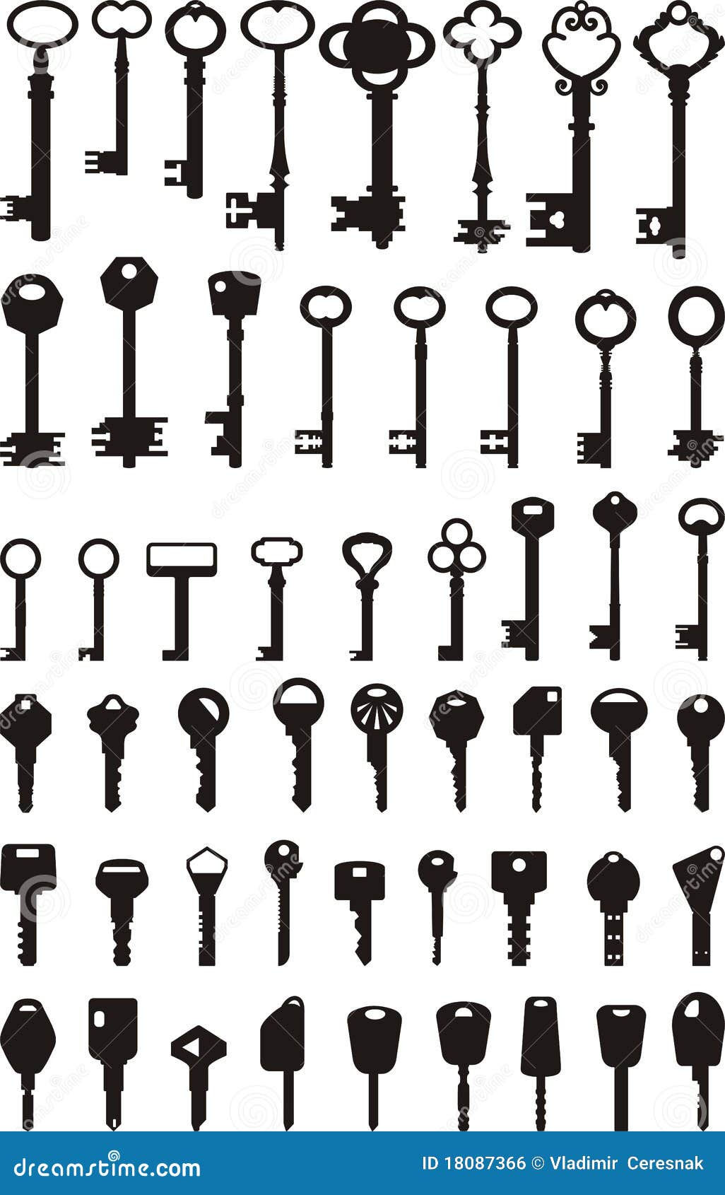 Keys collection stock vector. Illustration of carving - 18087366