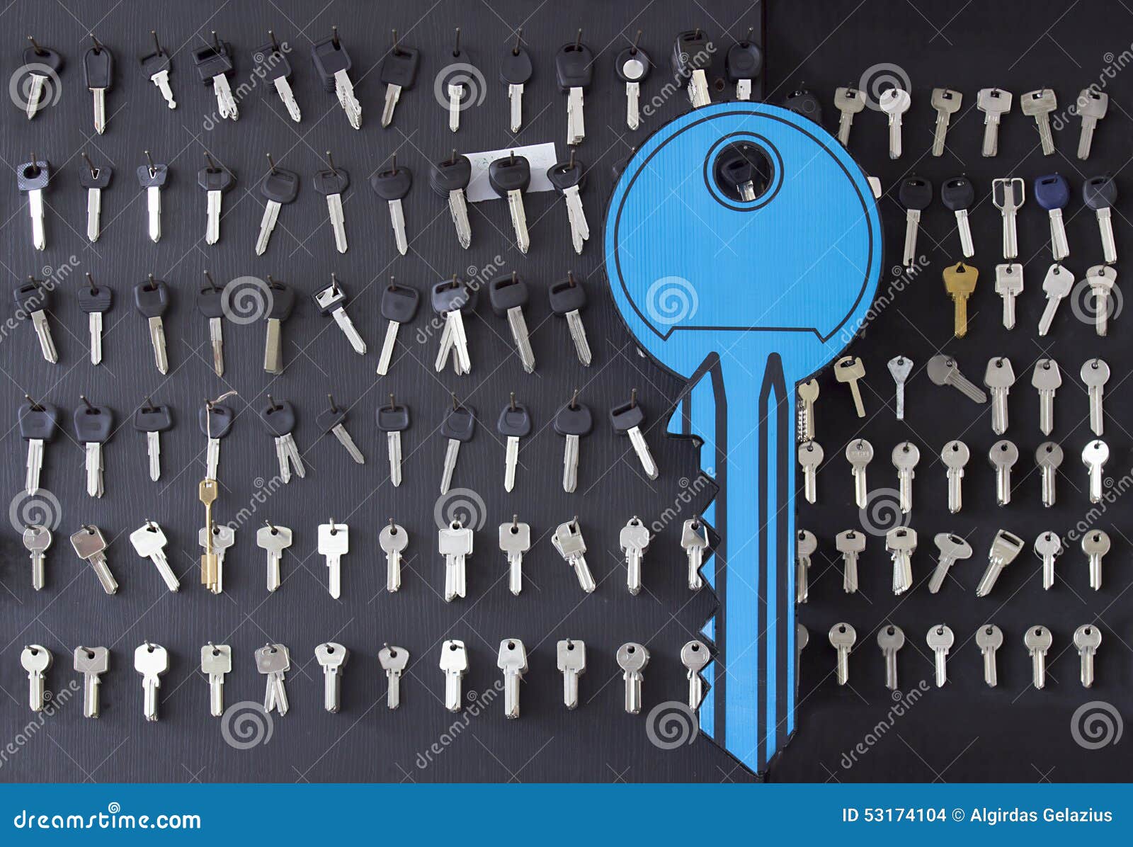 Keys for Cutting and a Big Symbolic Blue Key Stock Photo - Image of ...