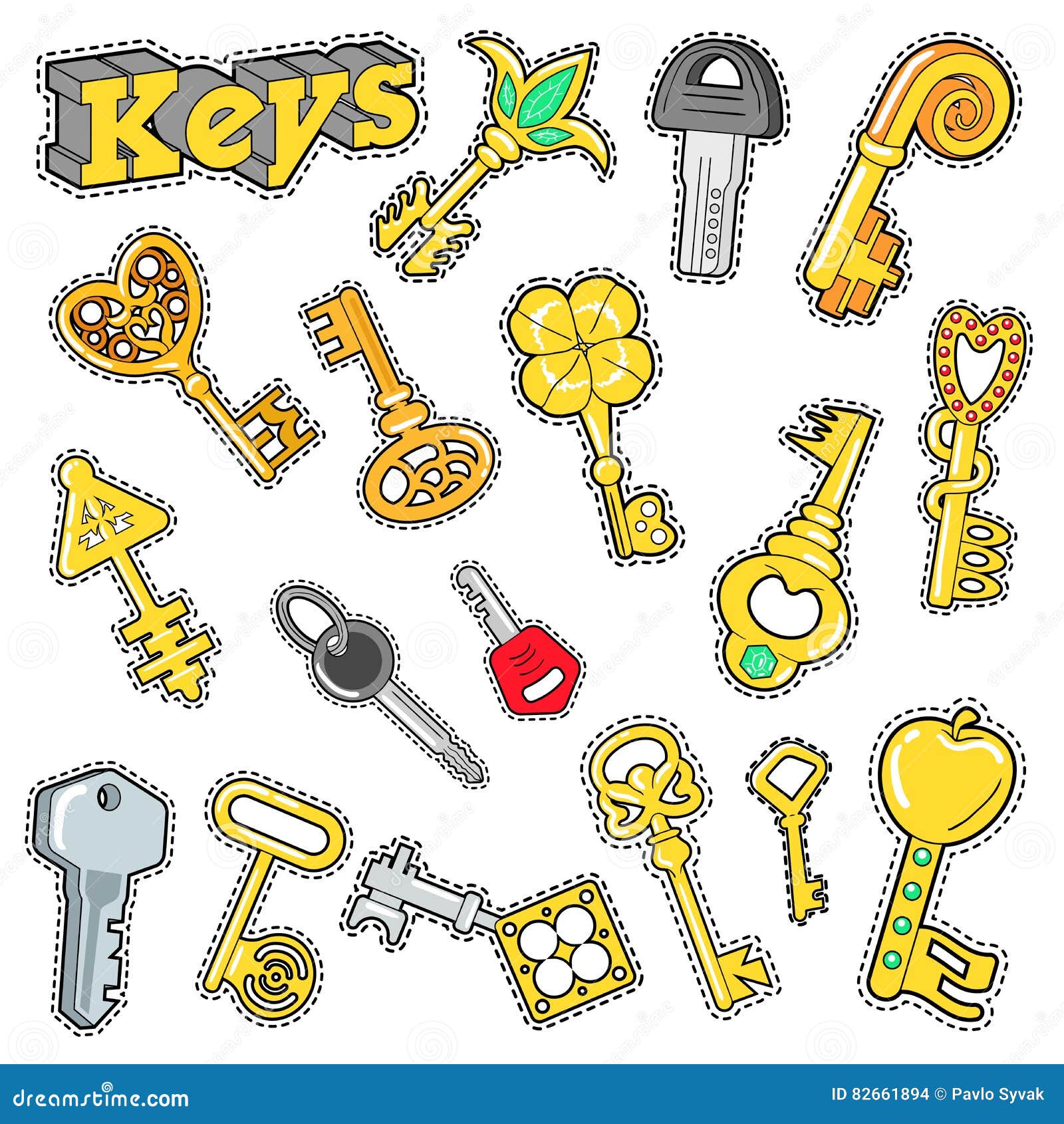 Keys Decorative Elements for Scrapbook, Stickers, Patches, Badges Stock ...