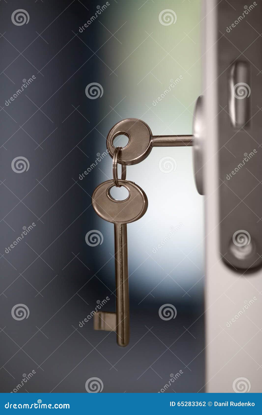 Keys in the door lock stock photo. Image of vertical - 65283362