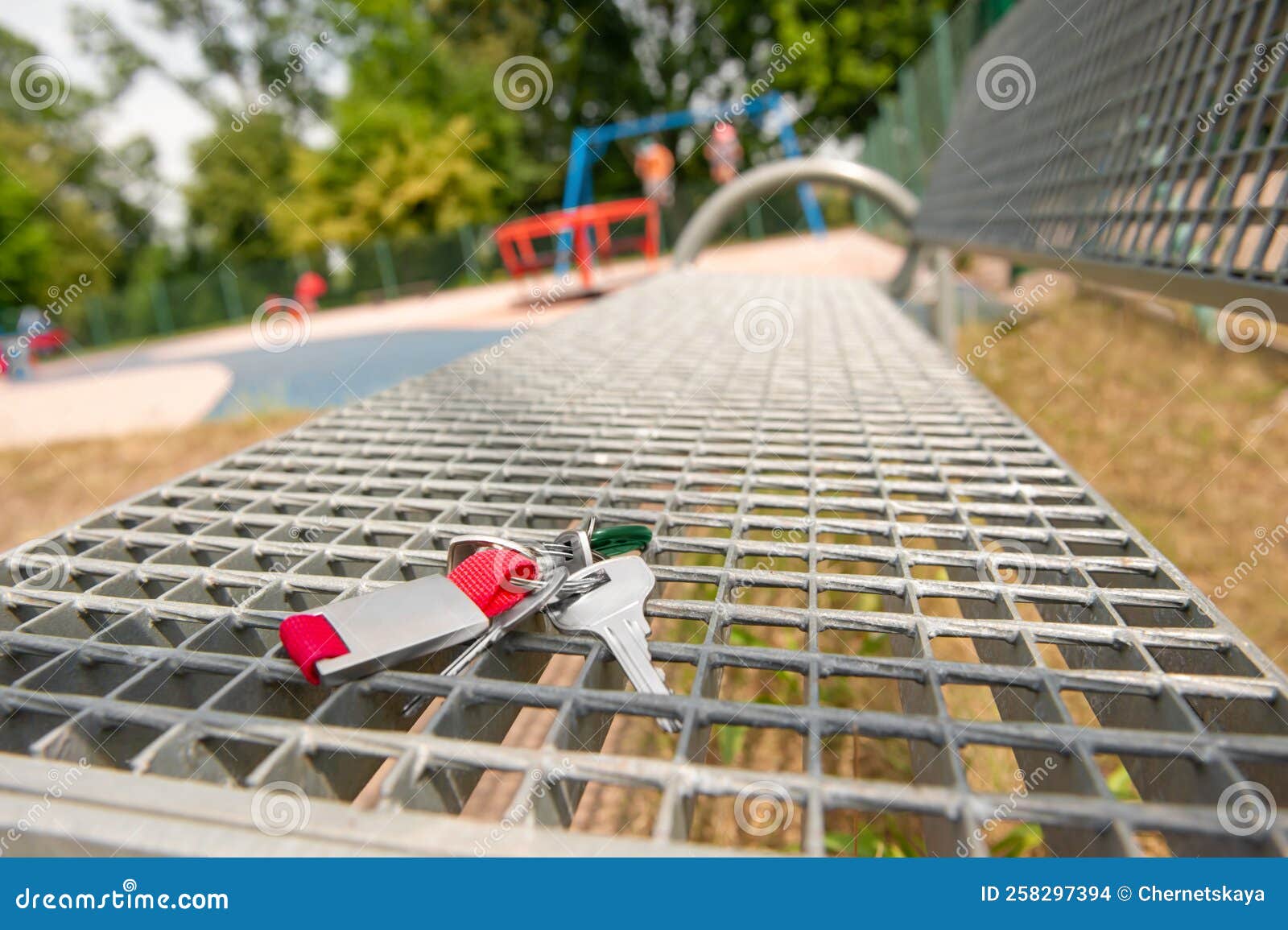 Keys Forgotten on Metal Bench Outdoors. Lost and Found Stock Photo ...