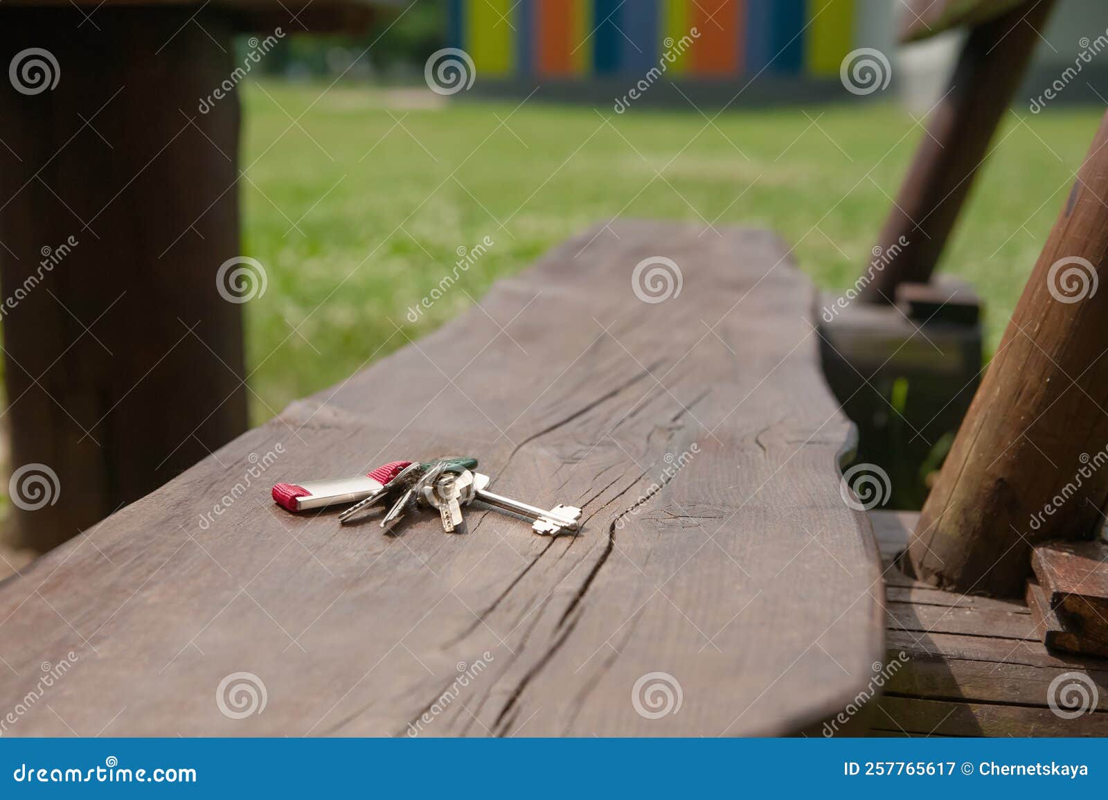 Keys Forgotten on Wooden Bench Outdoors. Lost and Found Stock Image ...