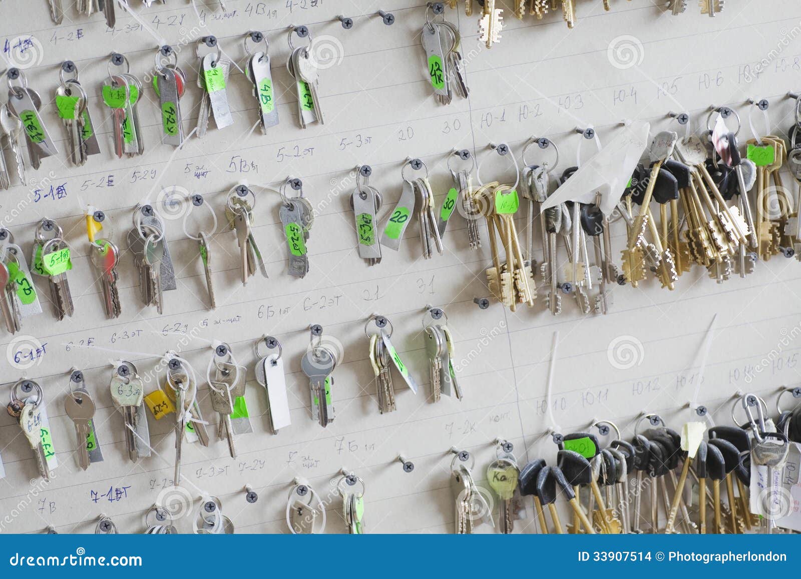 Keys Hanging on Board in Warehouse Stock Photo - Image of green ...