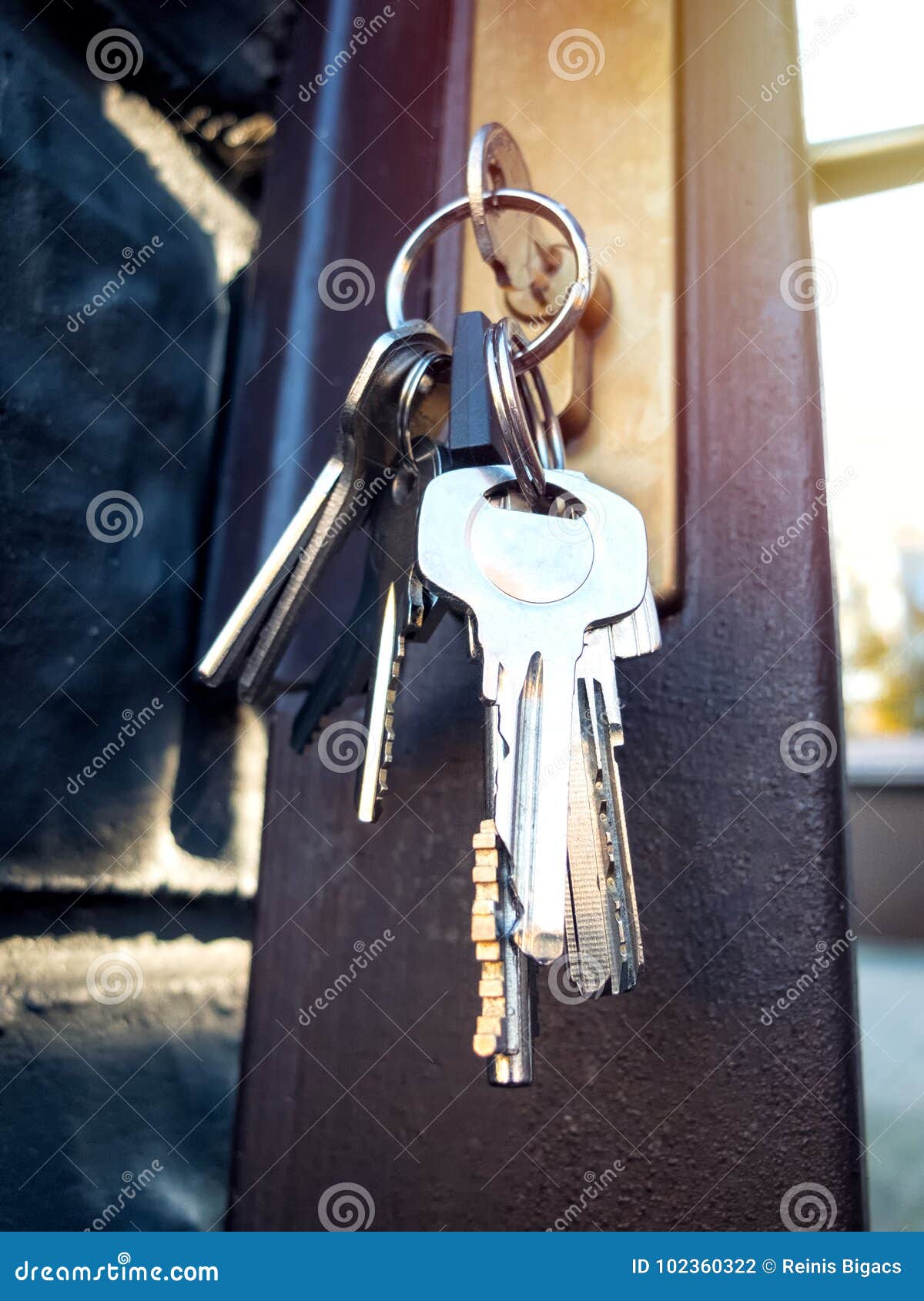 Keys Hanging in the Keyhole of the Gate Stock Photo - Image of macro ...