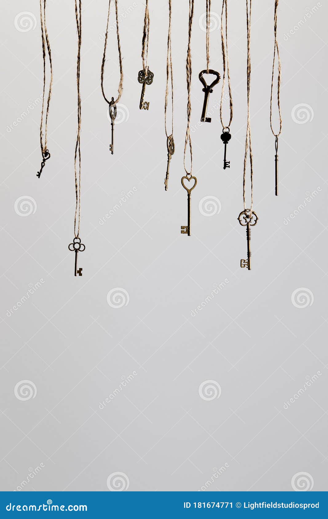 Keys Hanging on Ropes Isolated on Stock Image - Image of retro, ropes ...