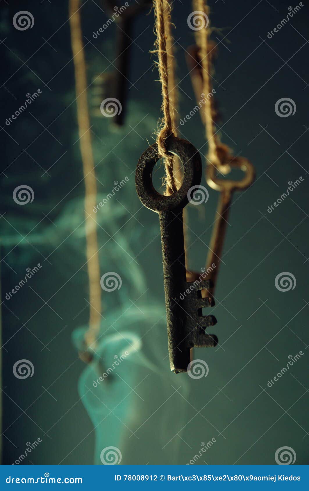 Keys Hanging on a String. Smoke Background Stock Photo - Image of ...