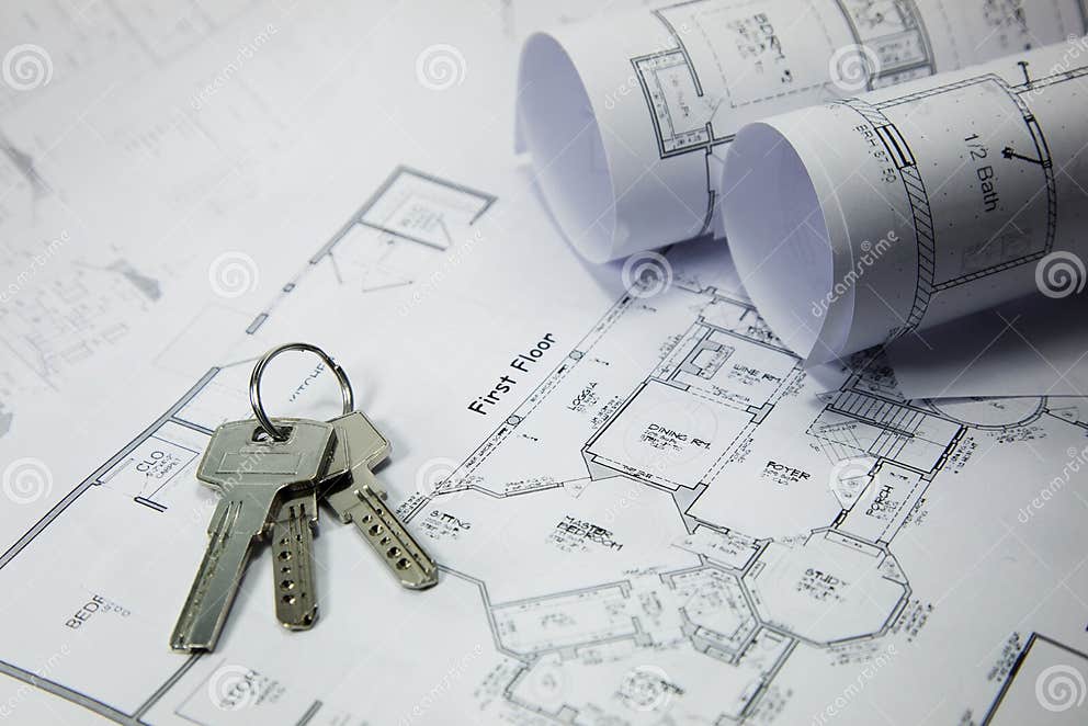 Keys on house plan stock image. Image of building, estate - 19145329