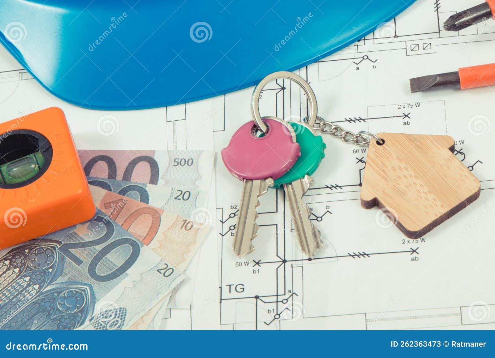 Keys with House Shape, Currencies Euro and Electrical Construction ...