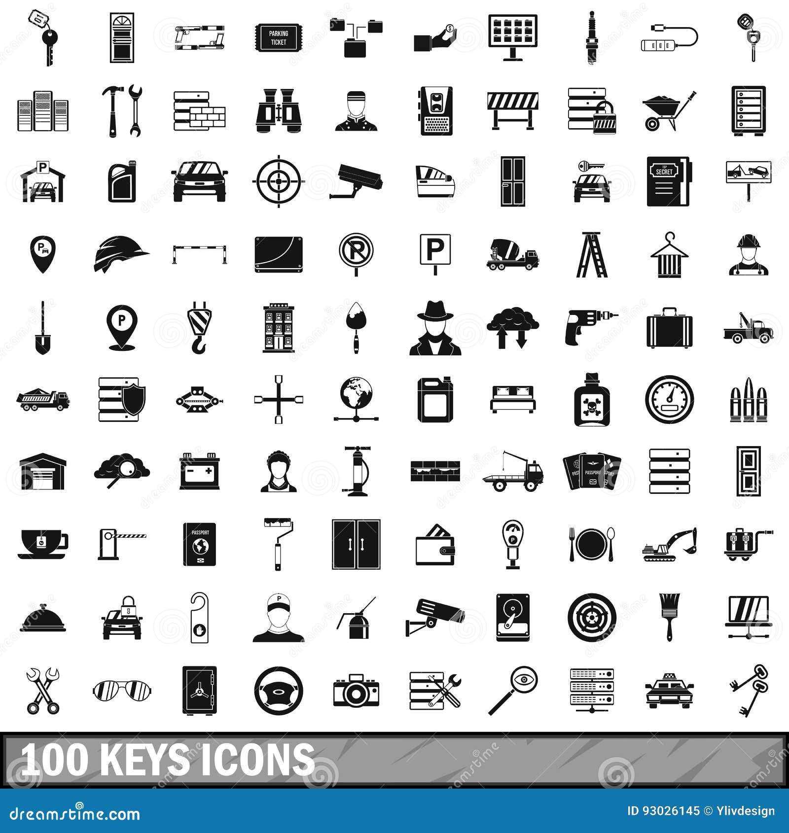 100 Keys Icons Set, Simple Style Stock Vector - Illustration of ...