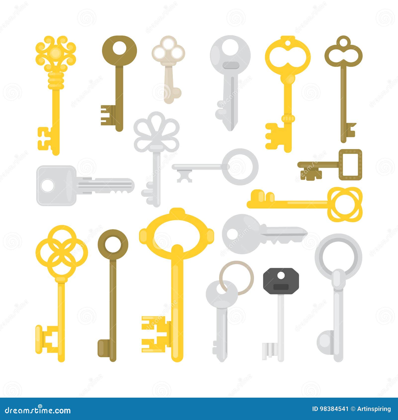 Keys illustrations set. stock vector. Illustration of access - 98384541