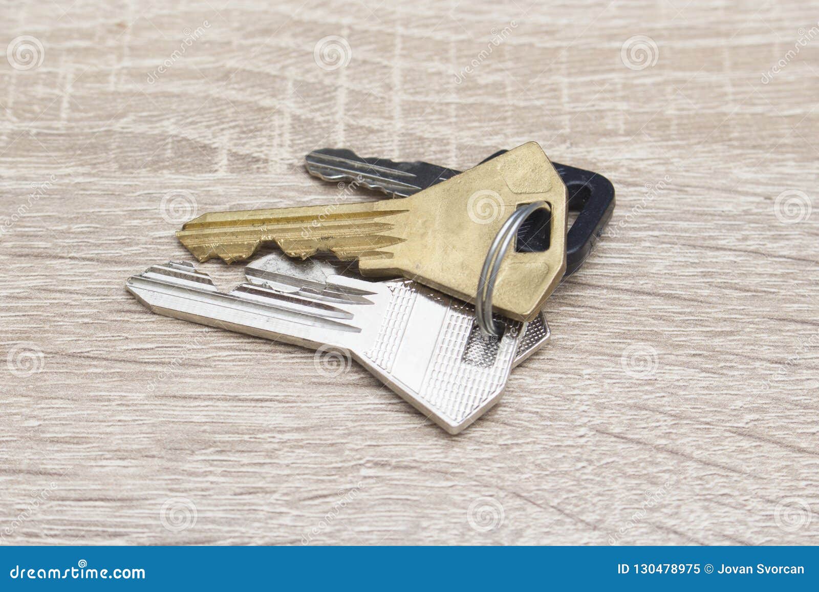 Keys and a Key Chain on a Desktop Stock Image - Image of keyring ...