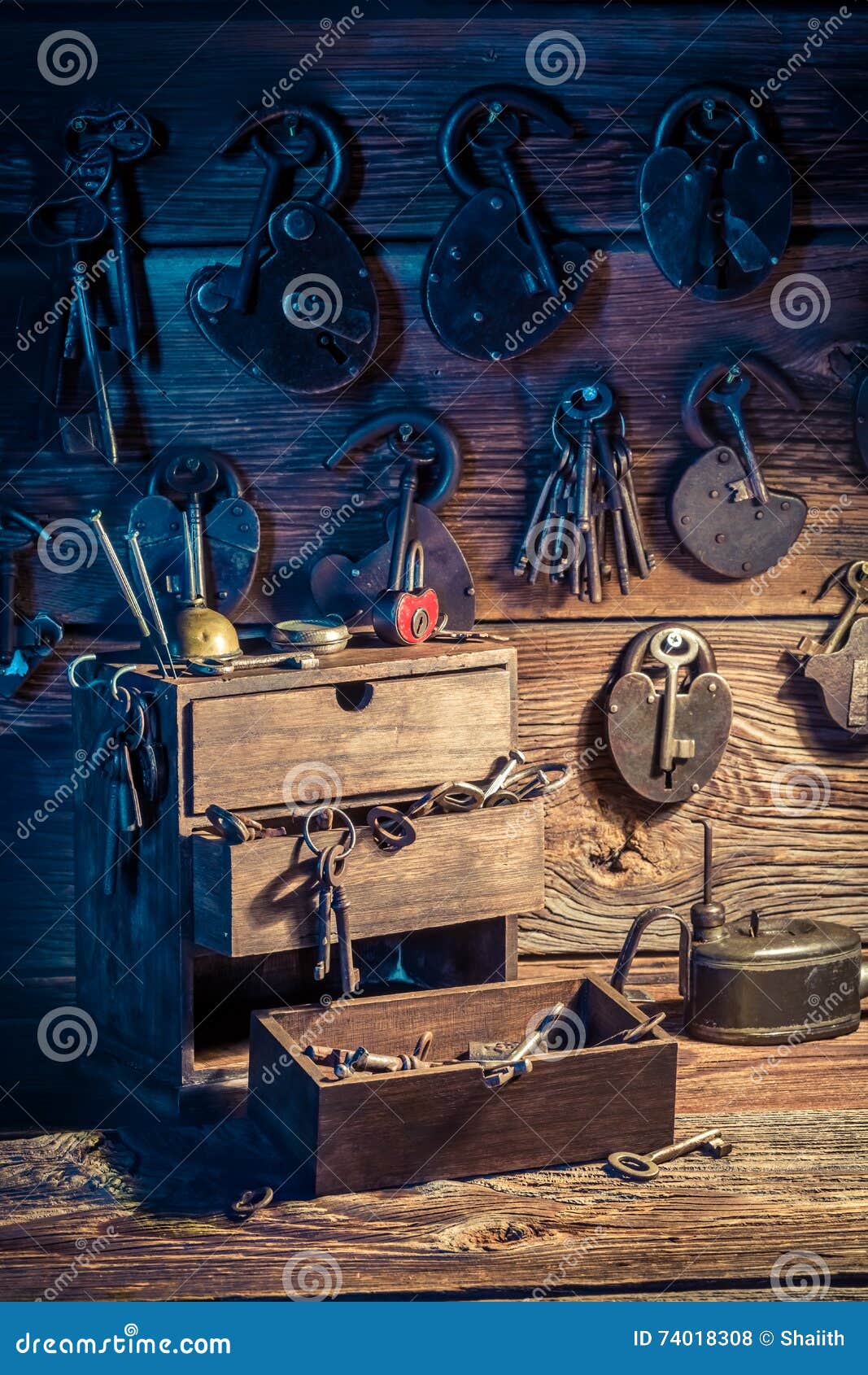 Keys and Locks in Small Locksmiths Workshop Stock Photo - Image of ...