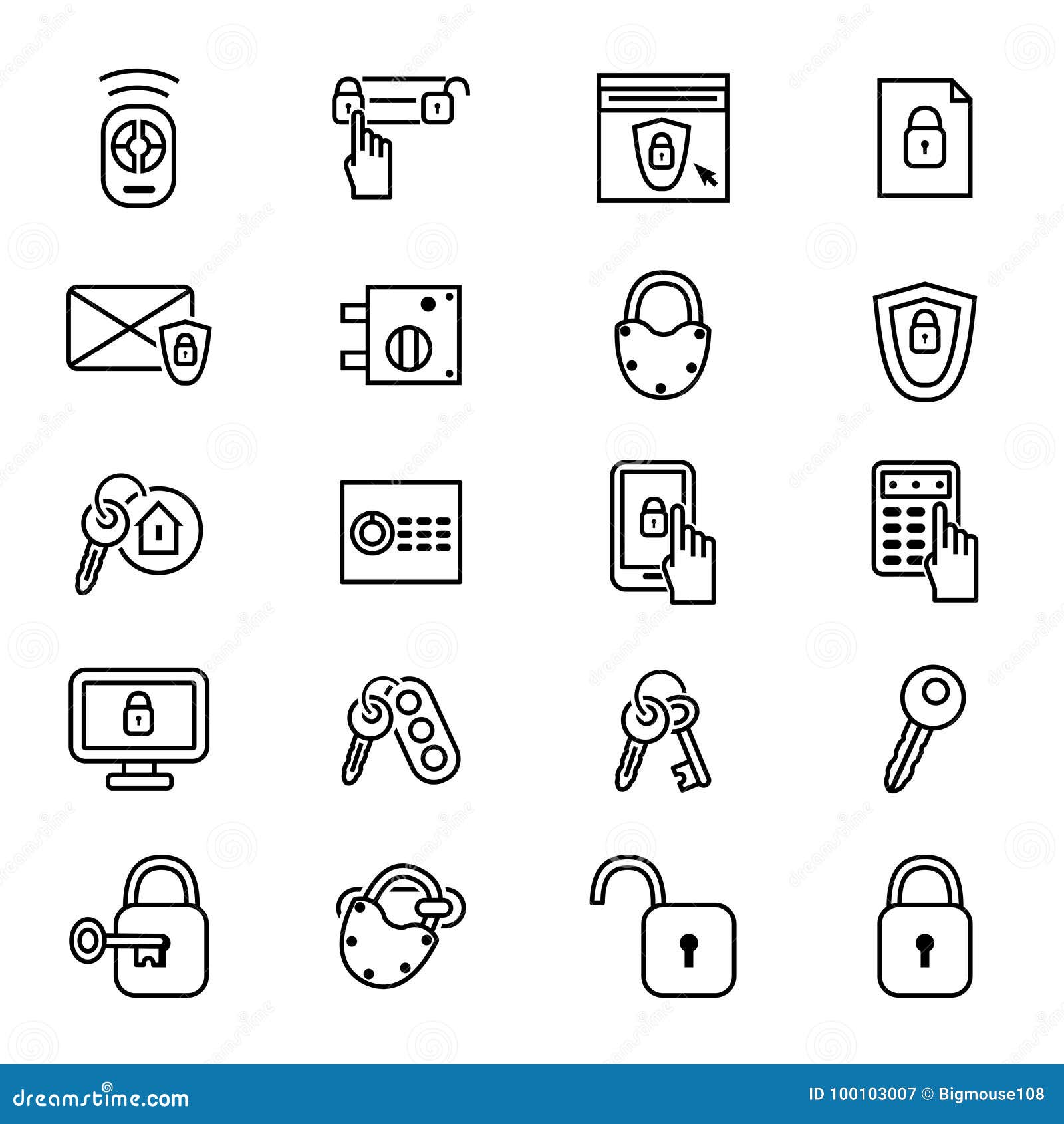 Keys and Locks Thin Line Icon Set. Vector Stock Vector - Illustration ...